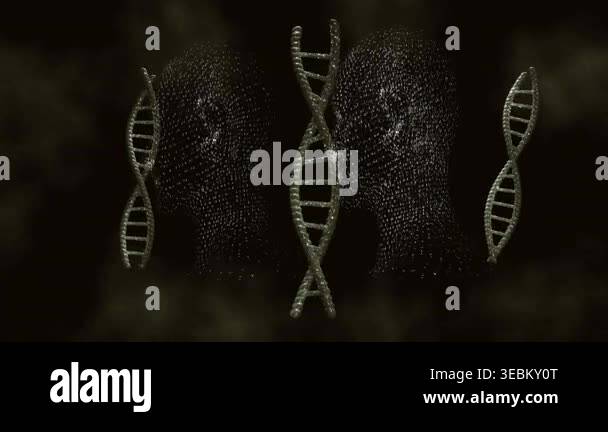 Two particle heads pulsing as central helix starting motion, helices ...