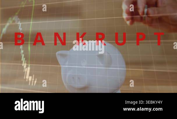 Woman's hand placing coins into piggy bank, driving finance charts and ...