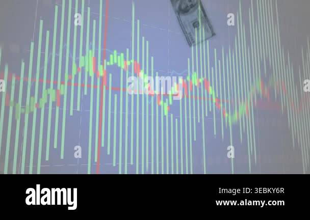 Projected bar chart price-line, on start USD bills appearing then ...