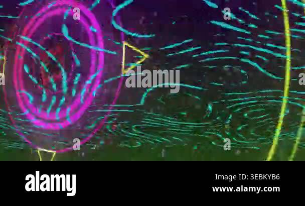 Neon rings appearing sparking triangle markers orbiting, beams sweeping ...
