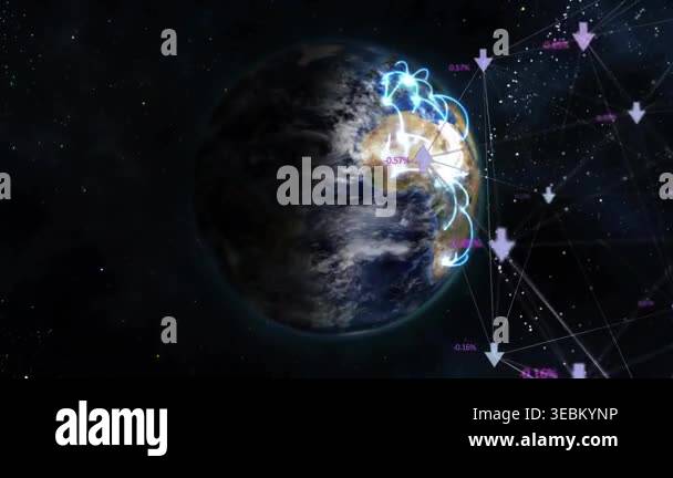 Earth rotating, emitting blue arcs after continents brightening ...