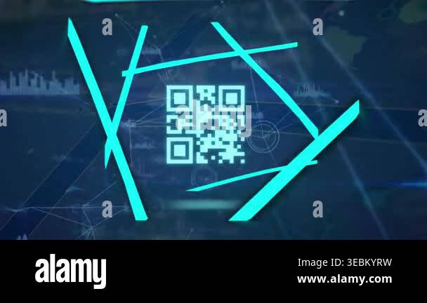 Digital animation of glowing neon qr code against glowing neon qr code ...