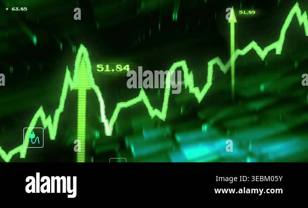 Left peak sparking arrows growing as neon line oscillating labels ...