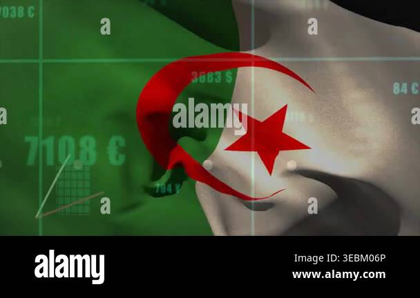 On clip start Algerian flag waving, faint grid appearing, charts rising ...