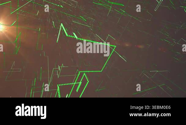 Left orange flare starting neon-green wireframe rising, rotating ...