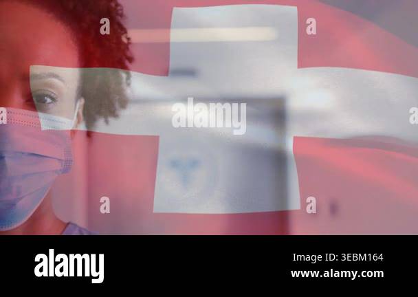 Masked medic steady overlay starting red cross flag rippling across ...