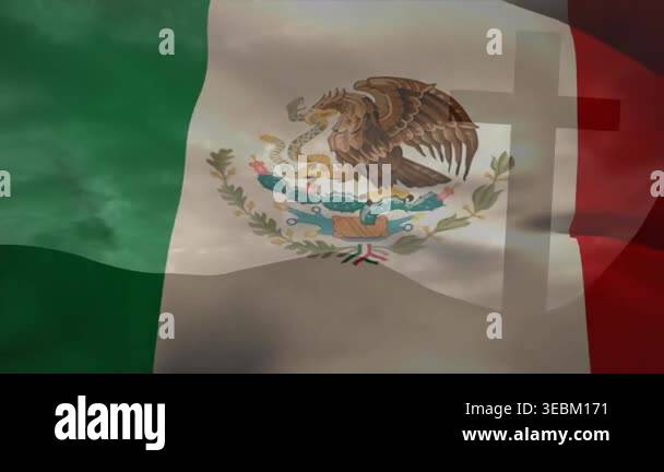 Simulated breeze causing Mexican flag waving with dynamic folds and ...