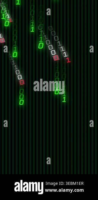 Vertical video: Top spawning binary digits falling diagonal, columns ...
