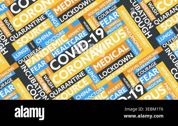 Pack of four animated of Covid 19 coronavirus quarantine words and ...