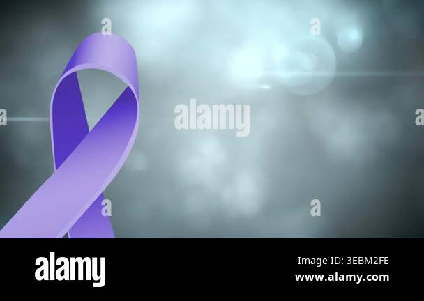 Animation of violet ribbon over grey smoked background. health and ...