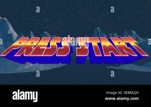 Animation of press start in metaverse space on navy background. video ...