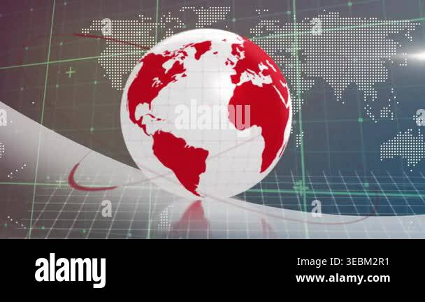 Red ribbon starting globe rotating clockwise, 3D globe showing red ...