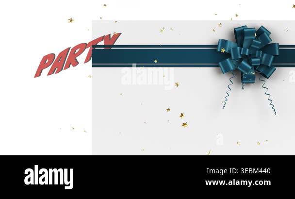 Animation of party text over present. Holidays, celebration and digital ...