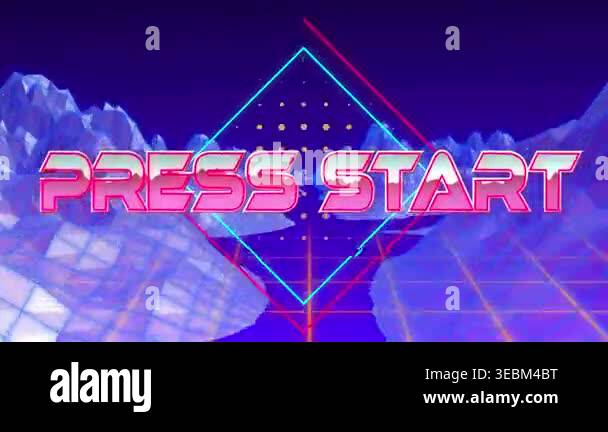 Game over text over neon banner against digital waves and grid network ...