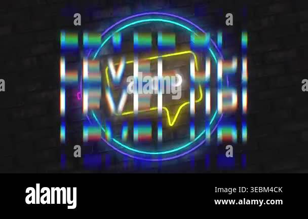 Animation of hello text in neon sign with growing over neon flash on ...