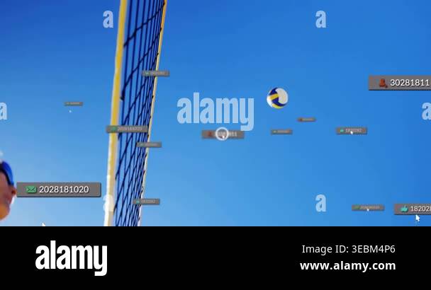 Reaching for ball, beach volleyball players with digital animation ...