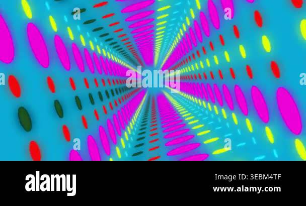 Animation of abstract neon circles pattern moving on blue background ...