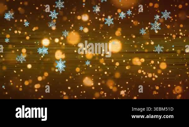 Animation of snowflakes over light spots and trails on black background ...