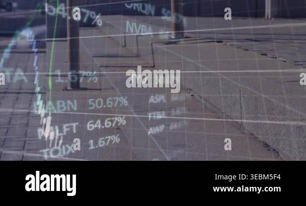 Animation of financial data processing over grid. Global business ...