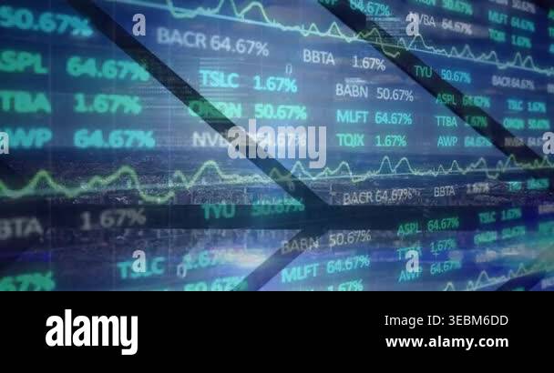 Animation of charts over cityscape. Business, data processing and ...