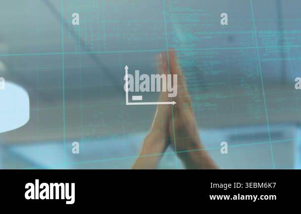 Animation of data processing and diagram over diverse business people ...