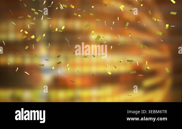 Animation of falling confetti over orange background. Celebration and ...
