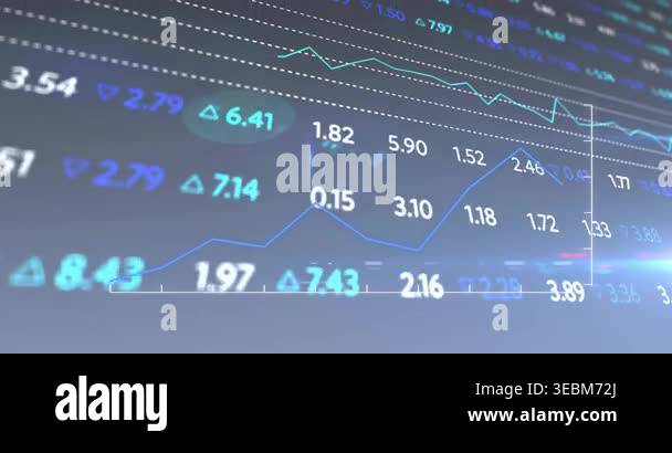 After fading numeric rows, blue line chart tracing peaks and dipping to ...