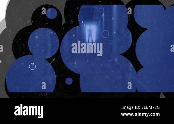 Animation of new season text and circles over man standing arms crossed ...