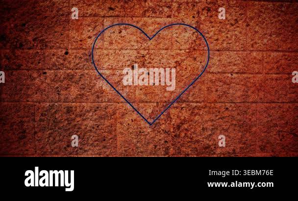 Animation of a red heart neon sign on brick wall 4k Stock Video Footage ...