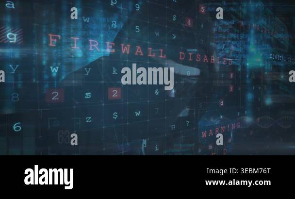 Animation of digital data processing over screens and grid background ...