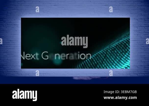 Animation of screensaver with next generation on screen over brick wall ...
