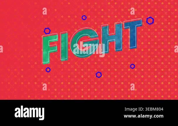Animation of fight text over shapes. Retro future and digital interface ...