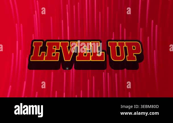 Animation of level up text over red background. Social media and ...