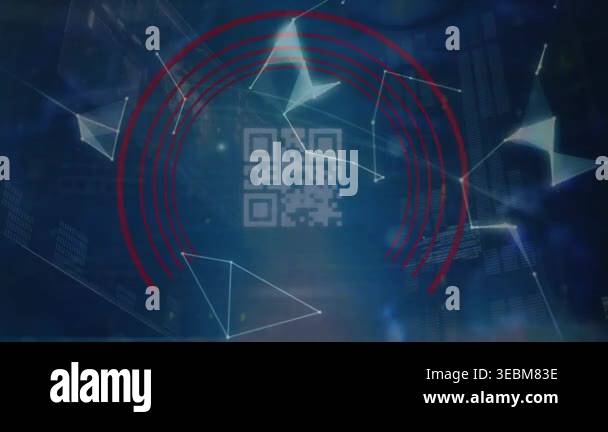 Animation of data processing with globe over qr code. Global business ...
