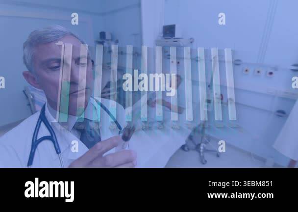 Digital composite image of statistical data processing against mid ...