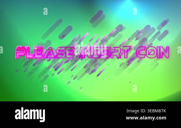 Animation of please insert coin text over shapes. Social media and ...