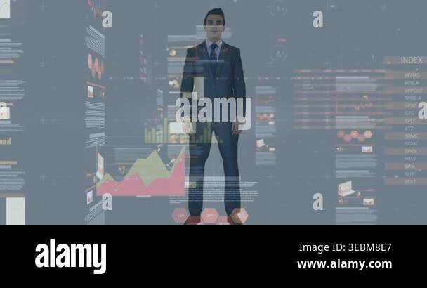 Statistical data processing over portrait of caucasian businessman ...