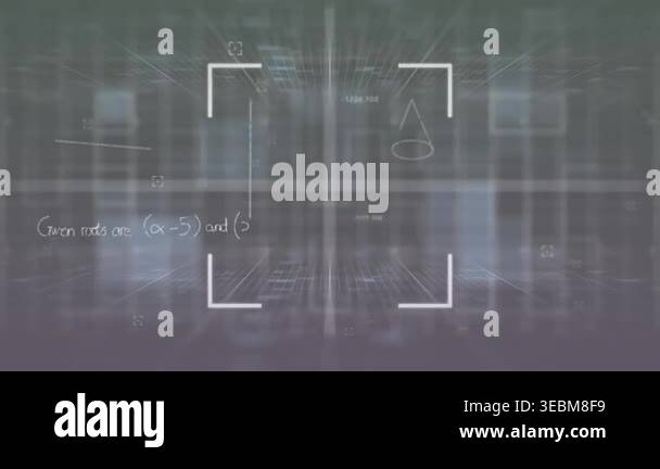 Animation of scope scanning over mathematical equations against grey ...