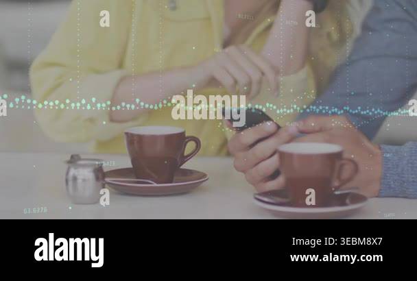Animation of diagrams and data processing over caucasian couple using ...