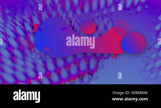 Animation of massive sale text over colourful shapes on pink background ...