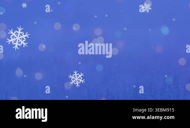 Animation of snowflakes falling and spots of light against winter ...