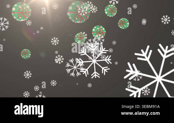 Animation of christmas snowflakes falling over grey background ...