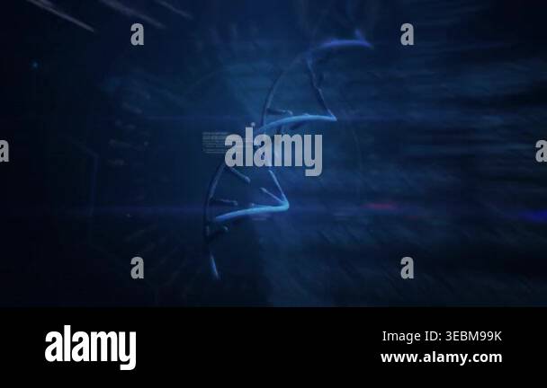 Animation of data processing and dna on navy background. Global network ...