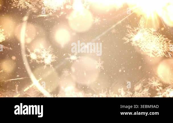 Animation of snowflakes and snow over gold bokeh. Winter, christmas and ...