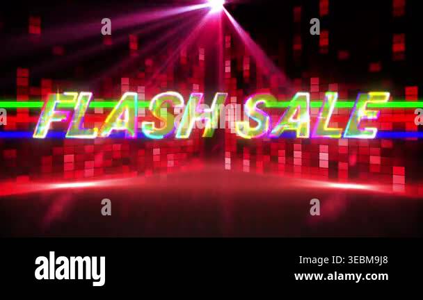 Animation of flash sale text over red lights on black background ...