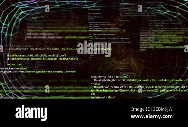 Animation of data processing over grid on black background. Global ...