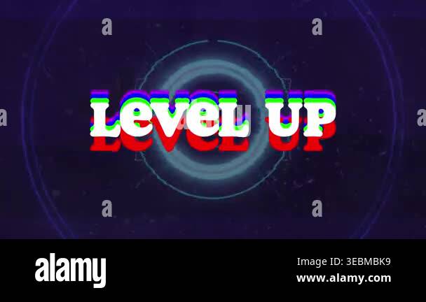 Words level up in white letters with a rainbow outline on a white ...