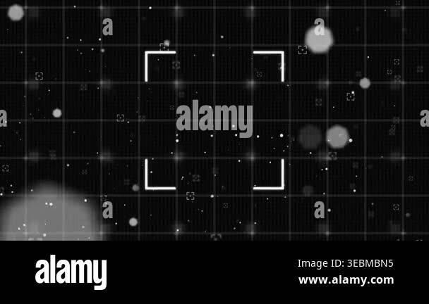 Animation of video camera viewfinders with dots and grid on black ...