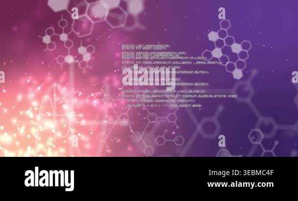 Animating hexagonal molecular structures and coding data over purple ...