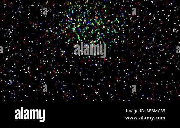 Animation of colorful confetti falling against copy space on black ...